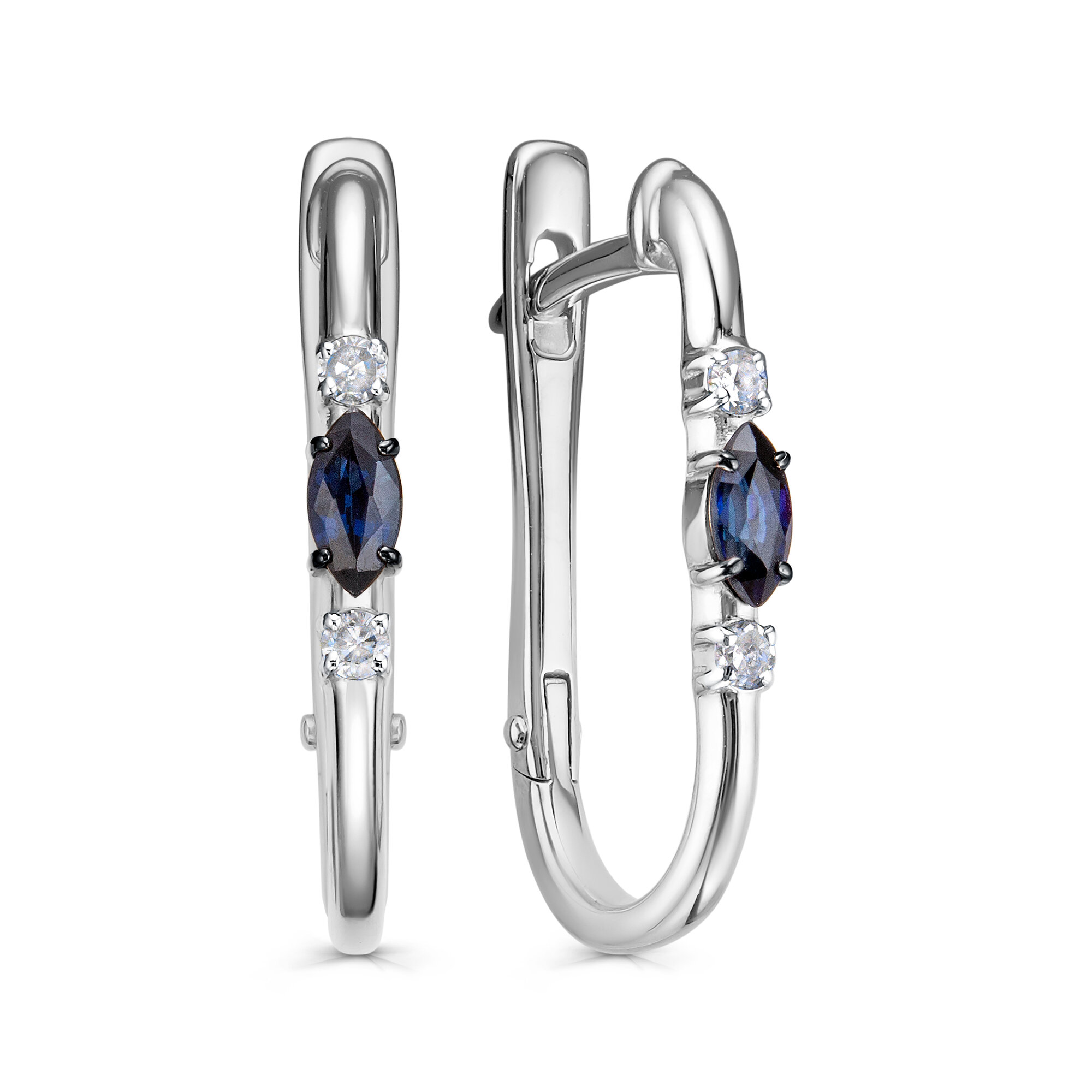 Серьги конго, белое золото, 585 проба, бриллиант, сапфир
