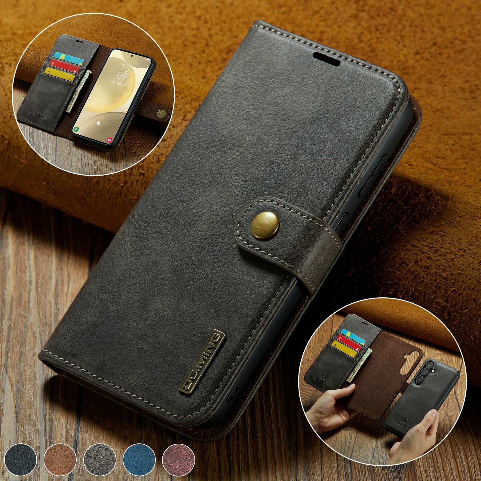 DG.MING Винтажный кожаный чехол для Samsung Galaxy S24+/S24 Plus(Эпл Самсунг Галакси C24 Плюс), чехол из натуральной кожи 2 в 1, чехол для телефона-кошелька