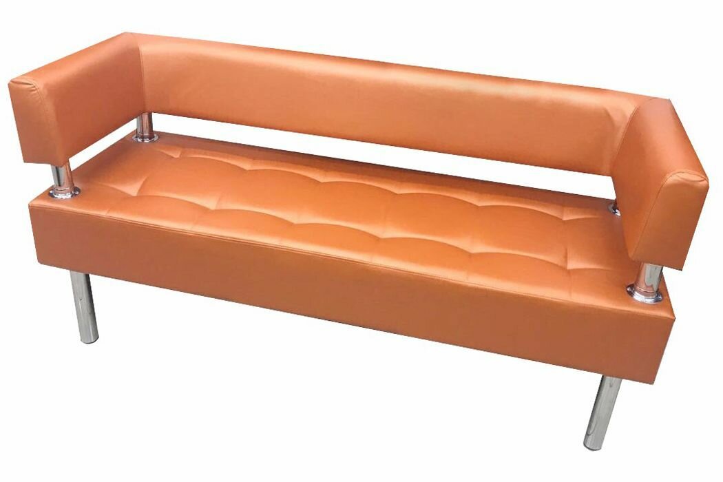 Диван прямой для дома и офиса Сантьяго с боковинами 160x58х80 оранжевая экокожа