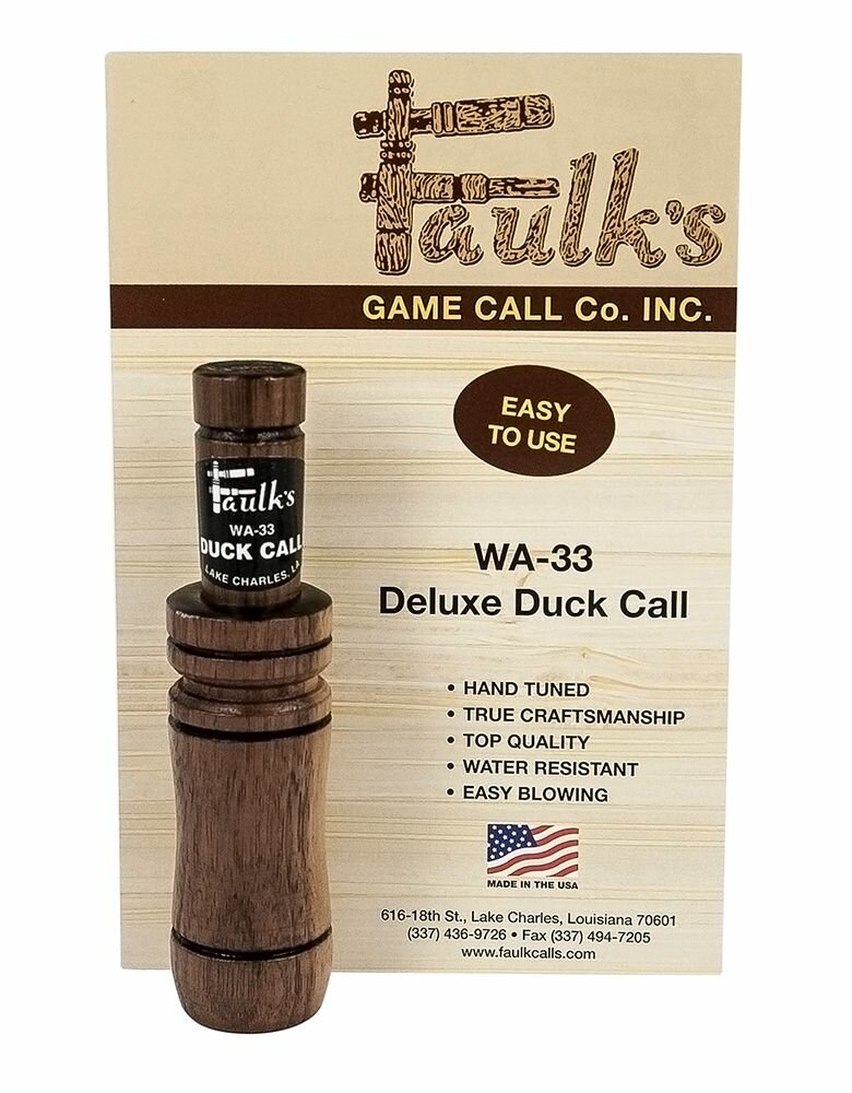 Манок на утку Faulks WA-33, духовой манок для охоты на крякву, деревянный, орех