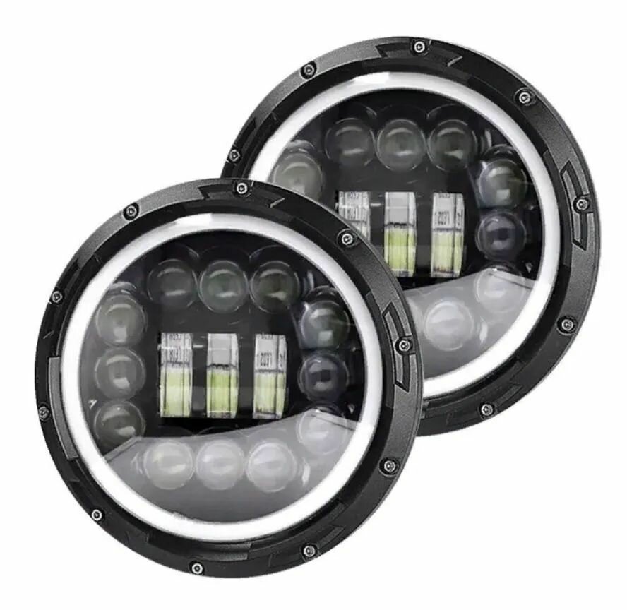Фары автомобильные светодиодные LED для Лада Нива Уаз Ваз Камаз / G0058, 2 шт в комплекте / 118W, 7 Дюймов, разъем H4, 12-60V / Ближний, Дальний, ДХО, Поворотник / Lada Niva UAZ Kamaz