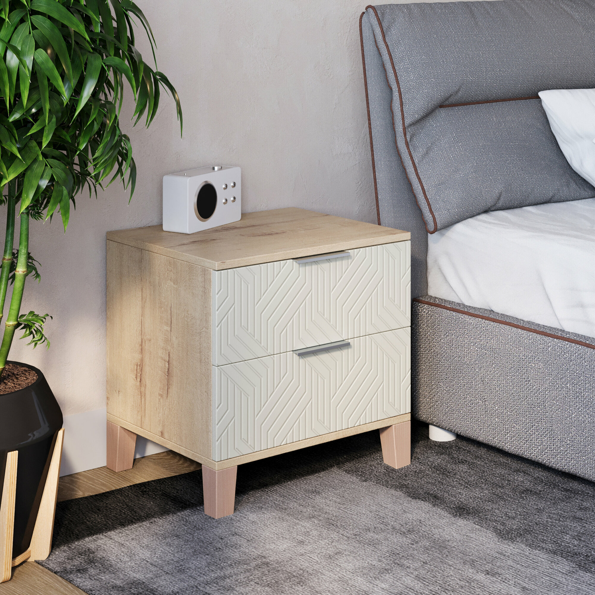 Тумба прикроватная для спальни, тумбочка напольная с ящиками Марвин - 0 Сантьяго, 50х50х40 см
