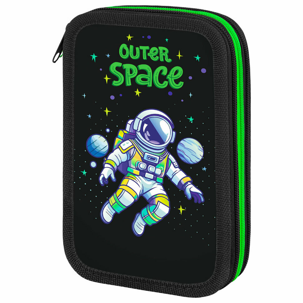 Пенал пифагор, 3 отделения, ламинированный картон, 19х11 см, "Outer space", 273488, 273488