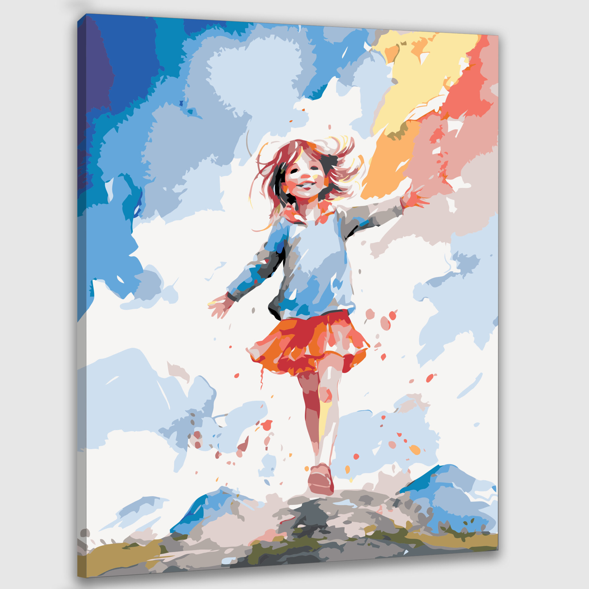 Картина по номерам 40x50 см, акварельная иллюстрация, маленькая девочка, свободный стиль, выразительность