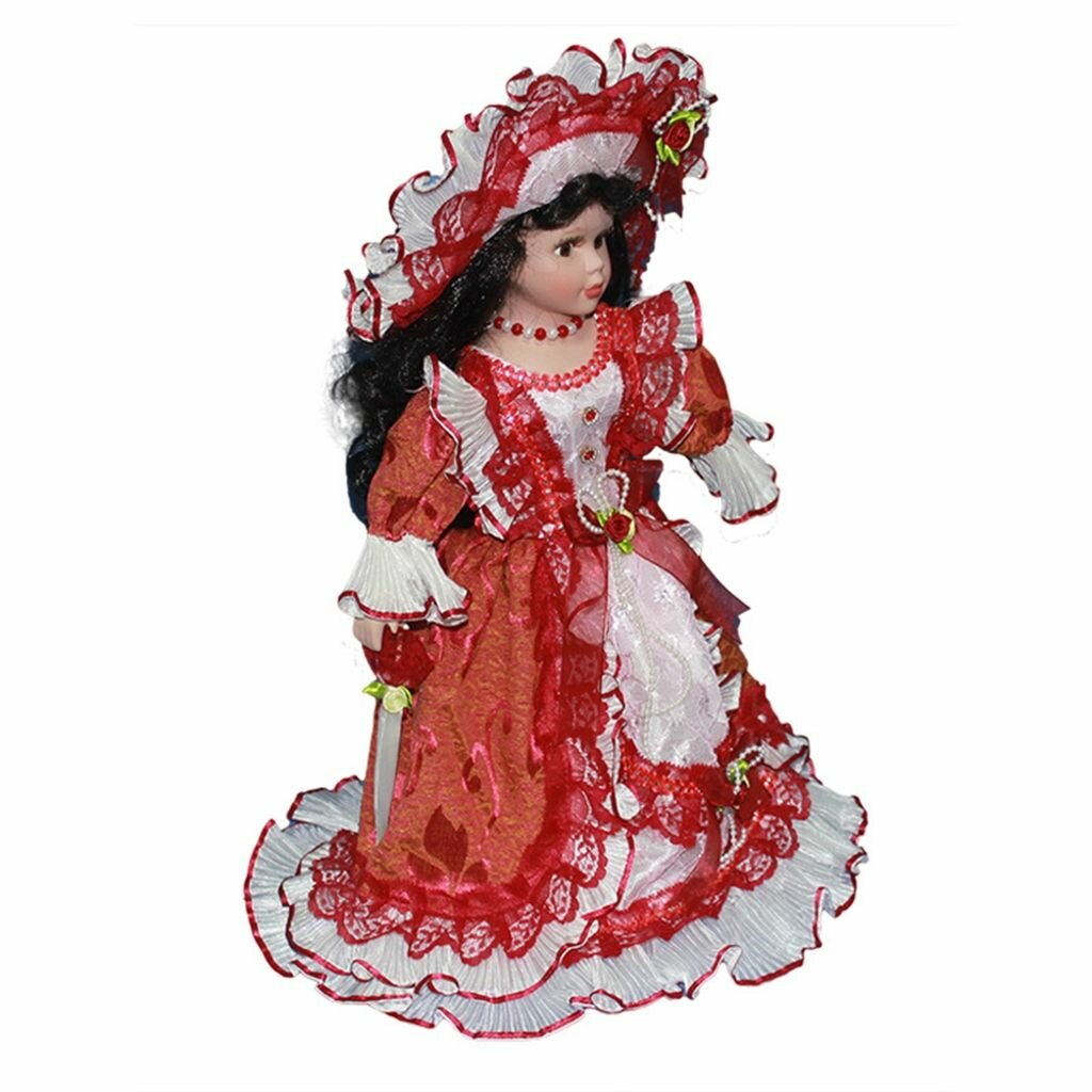 Викторианская керамическая кукла для домашнего декора - красная