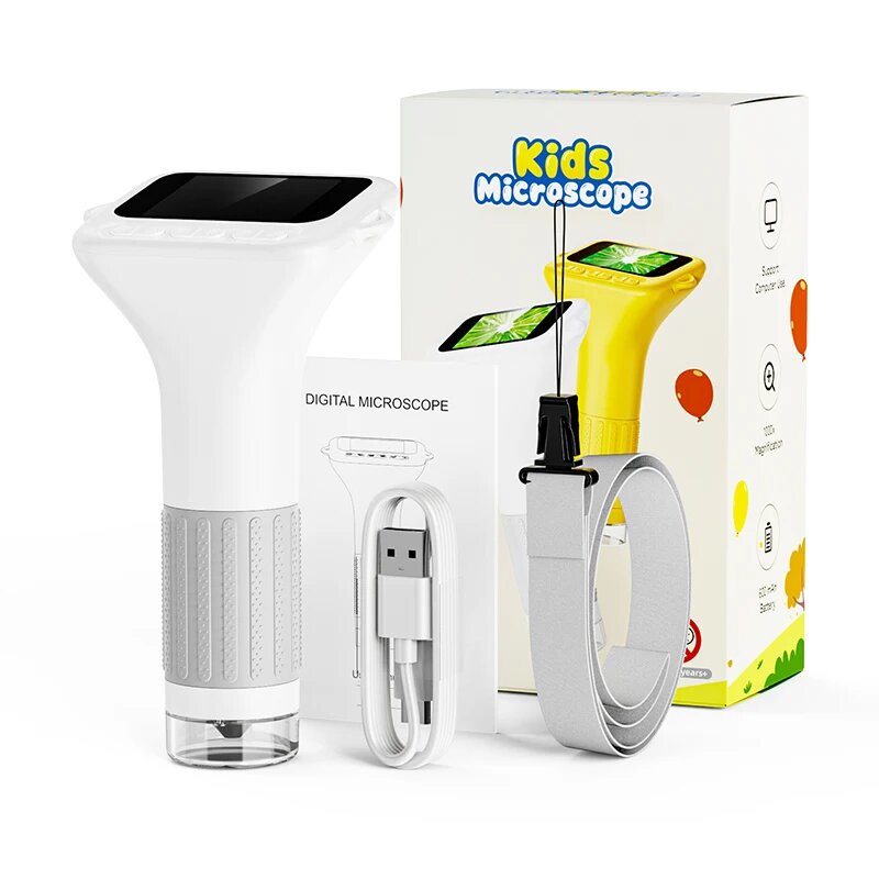 Портативный Перезаряжаемый Детский Микроскоп 1000X С 2,0-дюймовым Экраном, Цифровой Карманный Микроскоп Для Детей 4-12 Лет