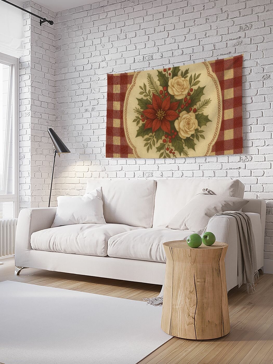 Фотопанно на стену тканевый горизонтальный "Букет на клетке", 150х200 см, JoyArty, серия Новый год