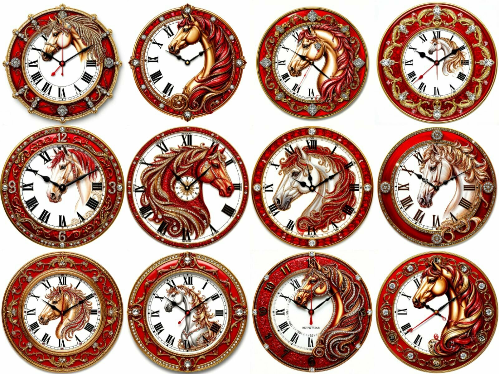 Водорастворимые картинки для мыла А4 к Новому Году "Циферблаты красные"