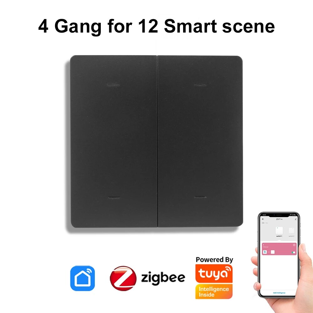 4 Gang Zigbee Smart Scene Switch, черный