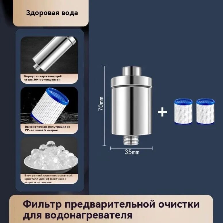 Фильтр для воды, многоразовый, для душа, грубая очистка, Полифосфатный умягчающий фильтр, Предотвращает образование накипи и известкового налета +2 картриджей