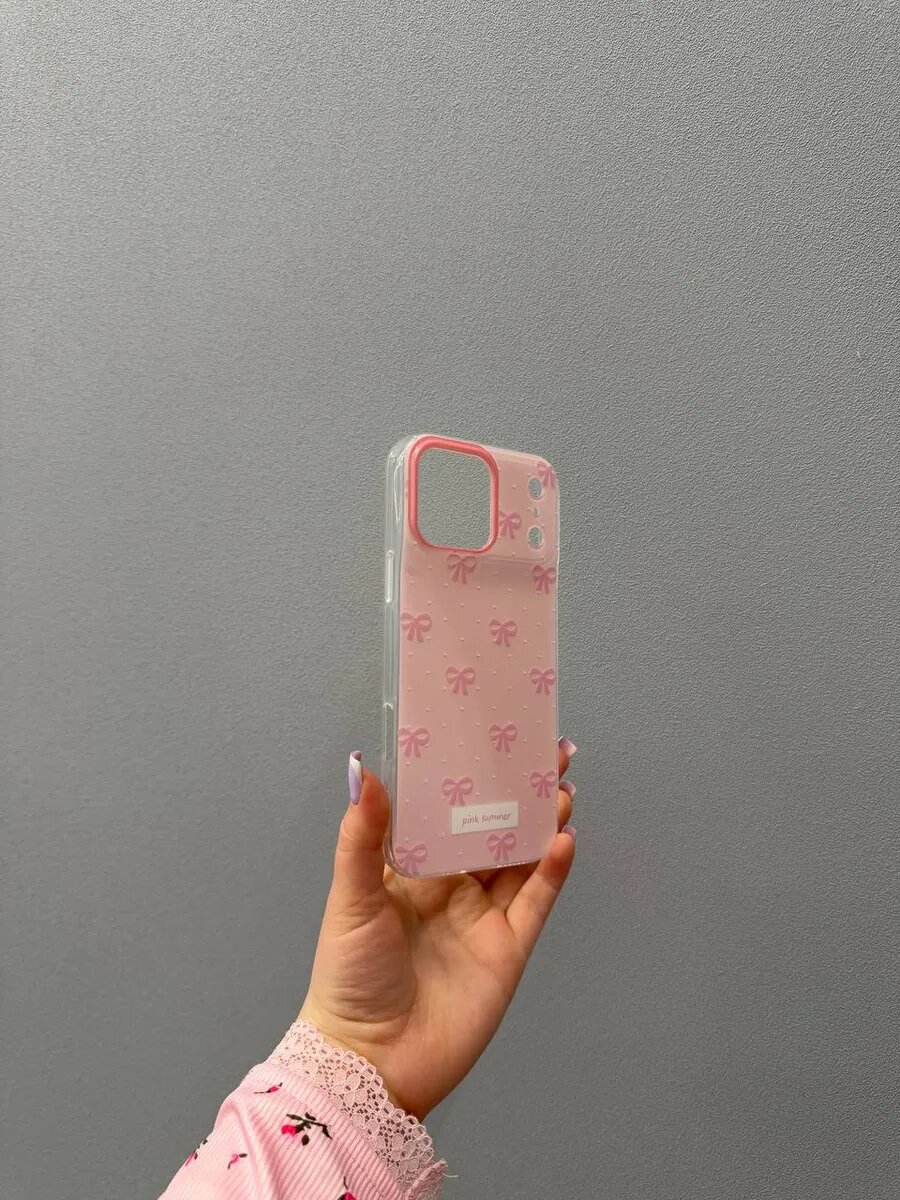 Чехол защитный, для iPhone 17 Pro Max, розовый, с принтом бантики — фото 1