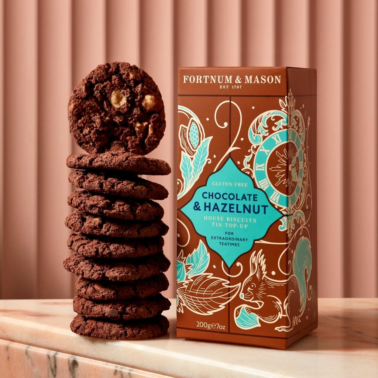 Fortnum&Mason Шоколадно-ореховое печенье без глютена House Chocolate & Hazelnut Gluten-Free & Vegan Biscuits Tin Top-Up, 200г