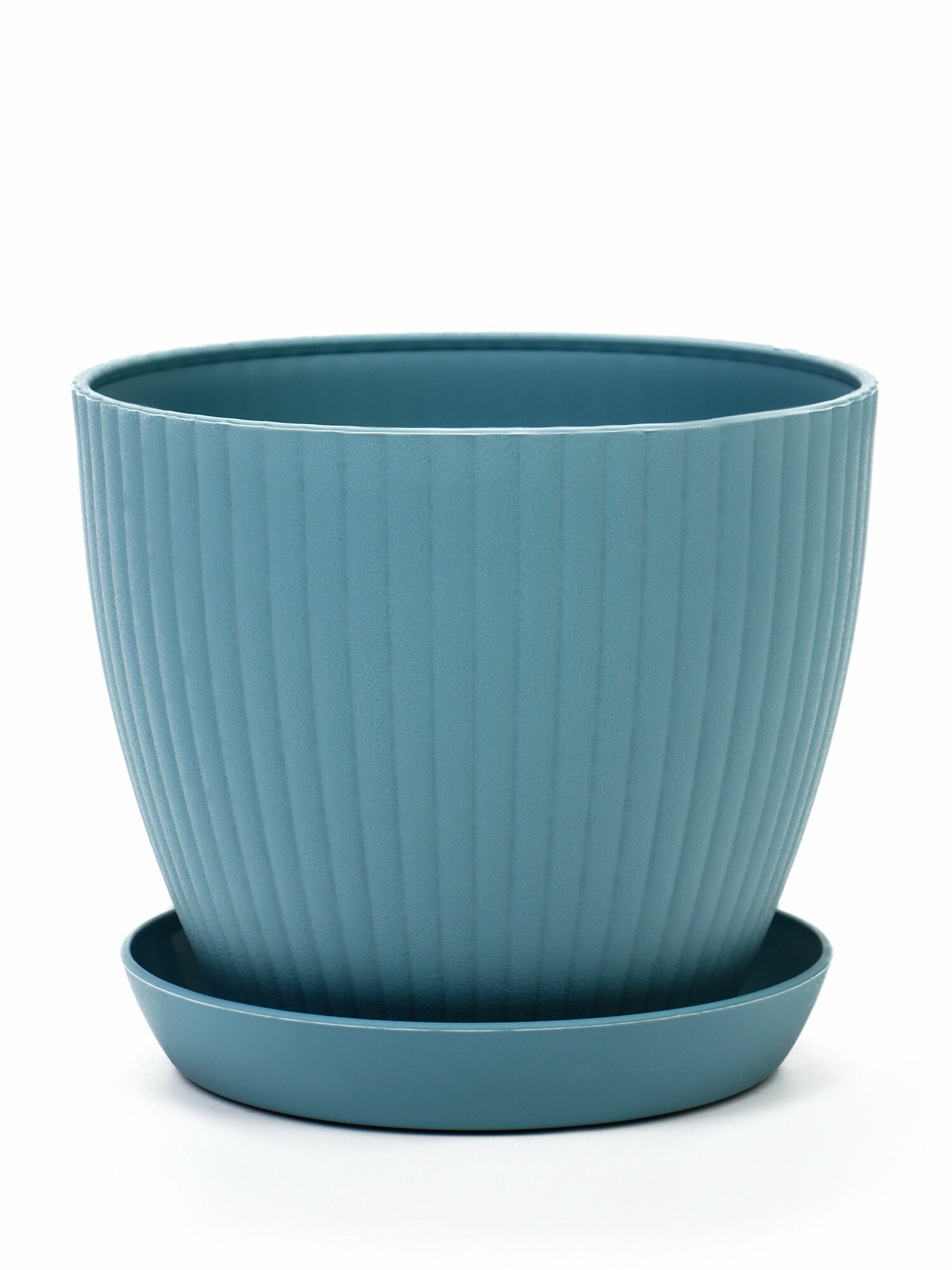 Горшок цветочный Ribbed, 15x15x13 см, 1.2 л, пластиковый, с поддоном, серо-голубой