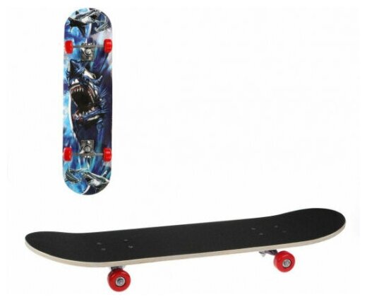 Скейтборд Наша Игрушка 80х20 см, PU колеса, синий акулы
