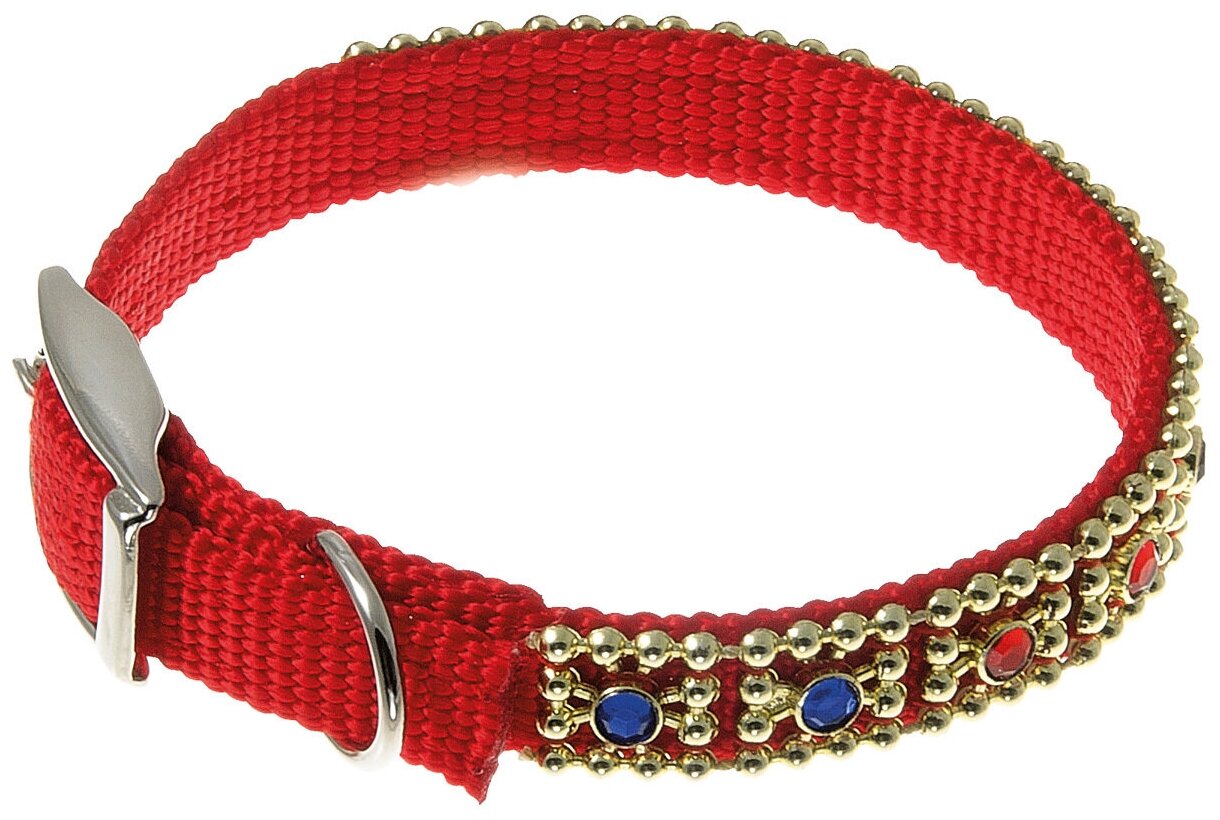 Ошейник ZooOne для маленьких собак и кошек со стразами "Мини" ширина 12мм, обхват шеи 20-25см, красный, 70-0990