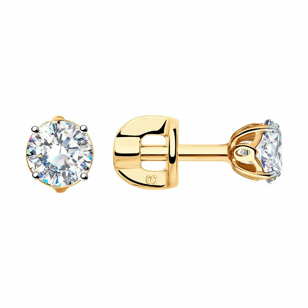 Серьги пусеты, красное золото, 585 проба, фианит