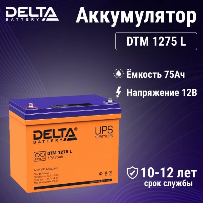 Аккумулятор Battbee Delta, влагозащитный корпус, оранжевый, UPS 12В, 75000мА. ч - 1шт