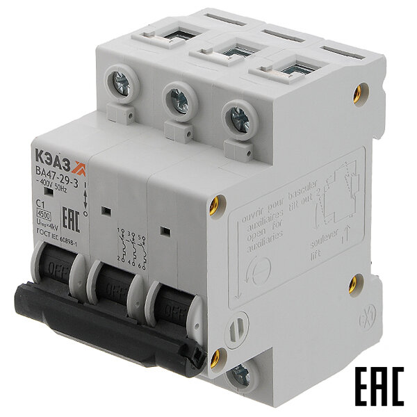 Автоматический выключатель ВА47-29-3C1 1А/3п/ 4,5кА на Din-рейку 318287 КЭАЗ