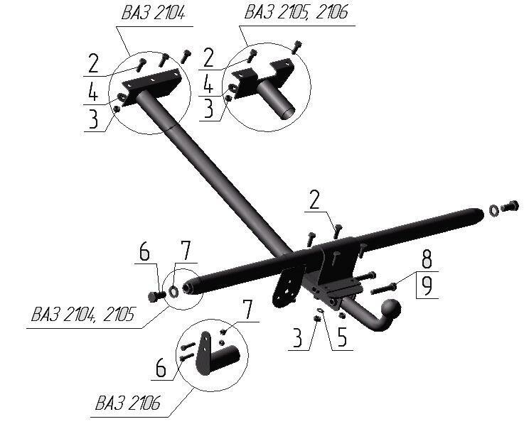 Фаркоп AvtoS для ВАЗ 2104 с универсальной электрикой и сертификатом в комплекте, арт.(VAZ-34+electr)