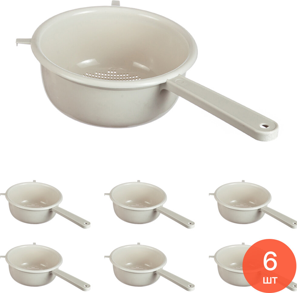 Дуршлаг Idea / Идея КН1130 с ручкой, из пищевого пластика, белый, 200x350x90мм / кухонные принадлежности (комплект из 6 шт)