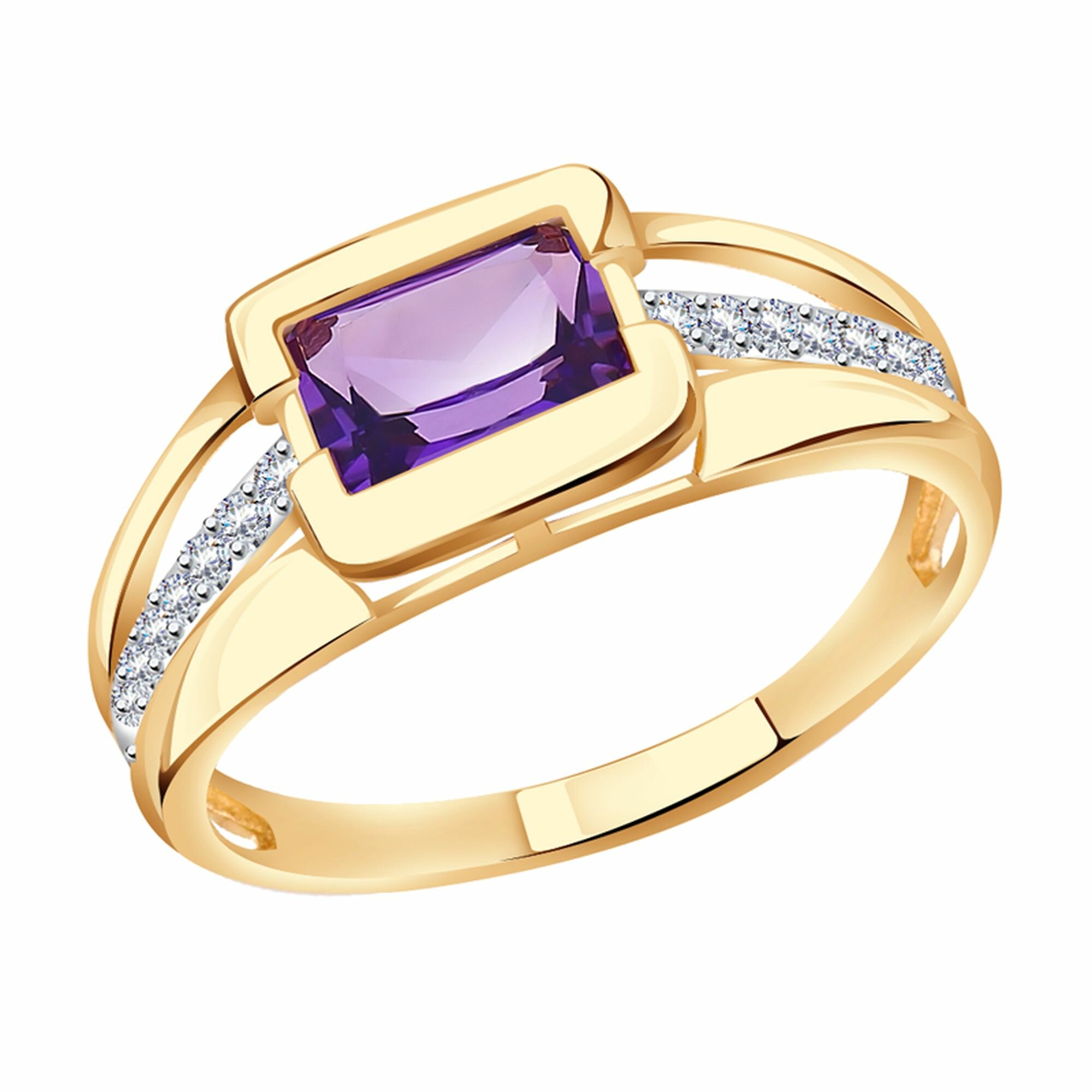 Кольцо, красное золото, 585 проба, фианит, аметист