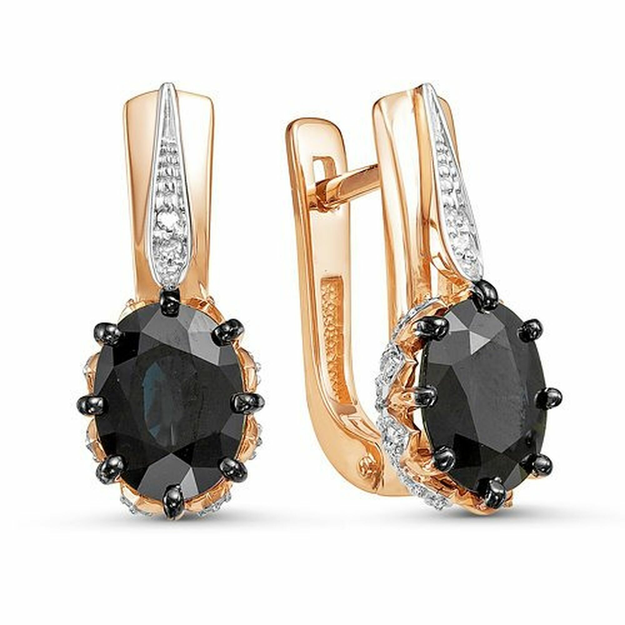 Серьги, красное золото, 585 проба, сапфир, бриллиант