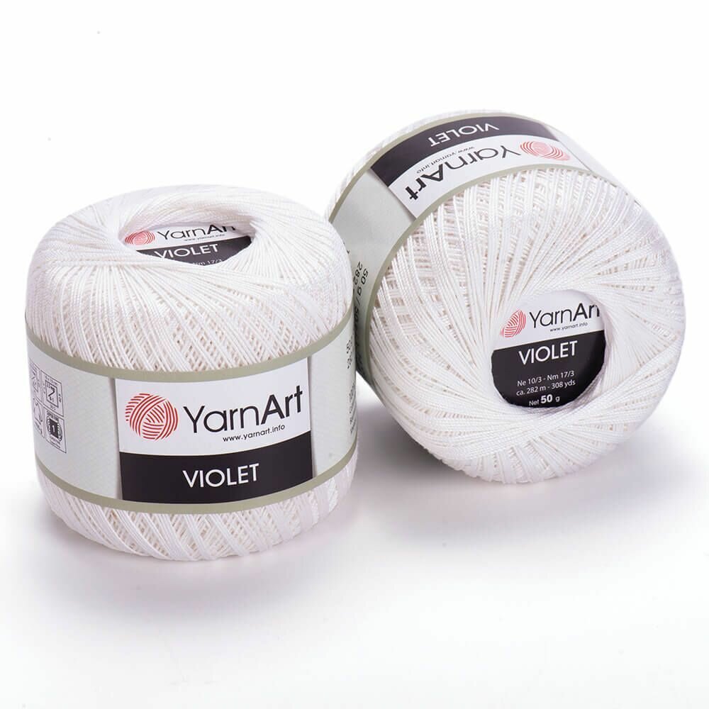 Пряжа Виолет (Violet Yarnart) упаковка 6 мотков 50 г. 282 м.100% мерсеризованный хлопок цвет 003 белый