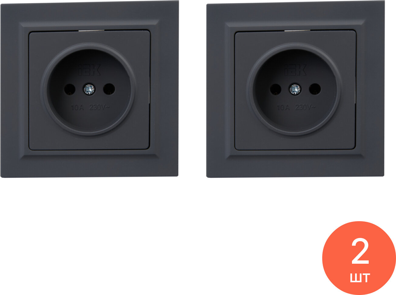 Розетка силовая штепсельная IEK / ИЭК Brite РСР10-1-0-БрГ в сборе, одноместная, 10А, графит, без заземления и без защитных шторок, BR-R10-10-K53-F / электрооборудование (комплект из 2 шт)