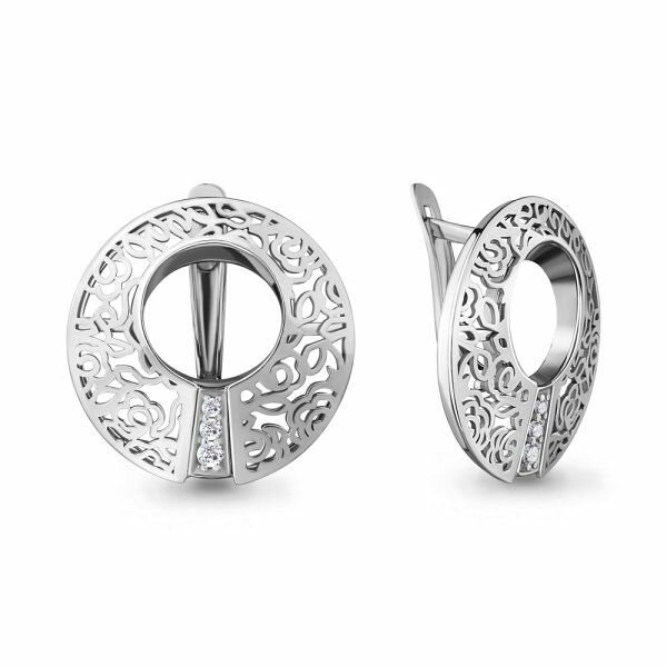 Серьги, серебро, 925 проба, родирование, фианит