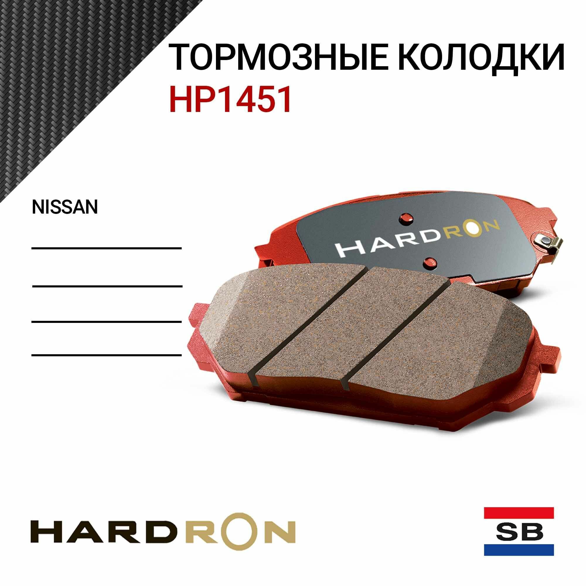Колодки тормозные передние HARDRONE HP1451