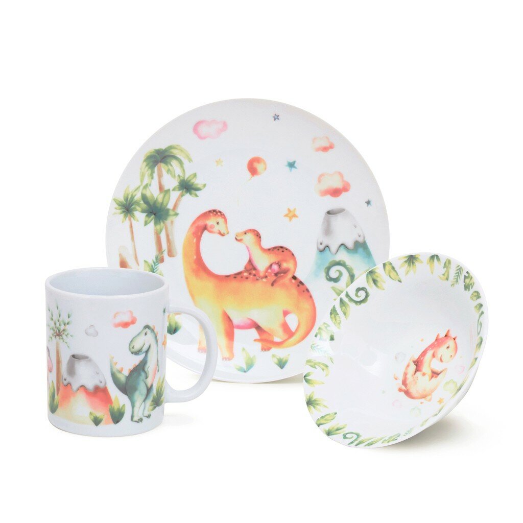 Набор фарфоровой посуды 3 предмета FISSMAN Тарелка 19 см, Миска 15,5 см, кружка 250 мл арт. 14182