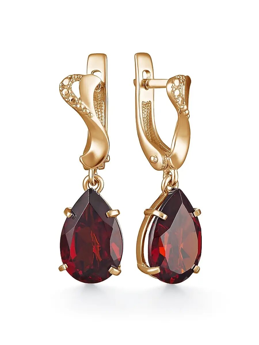 Серьги, красное золото, 585 проба, гранат, бриллиант