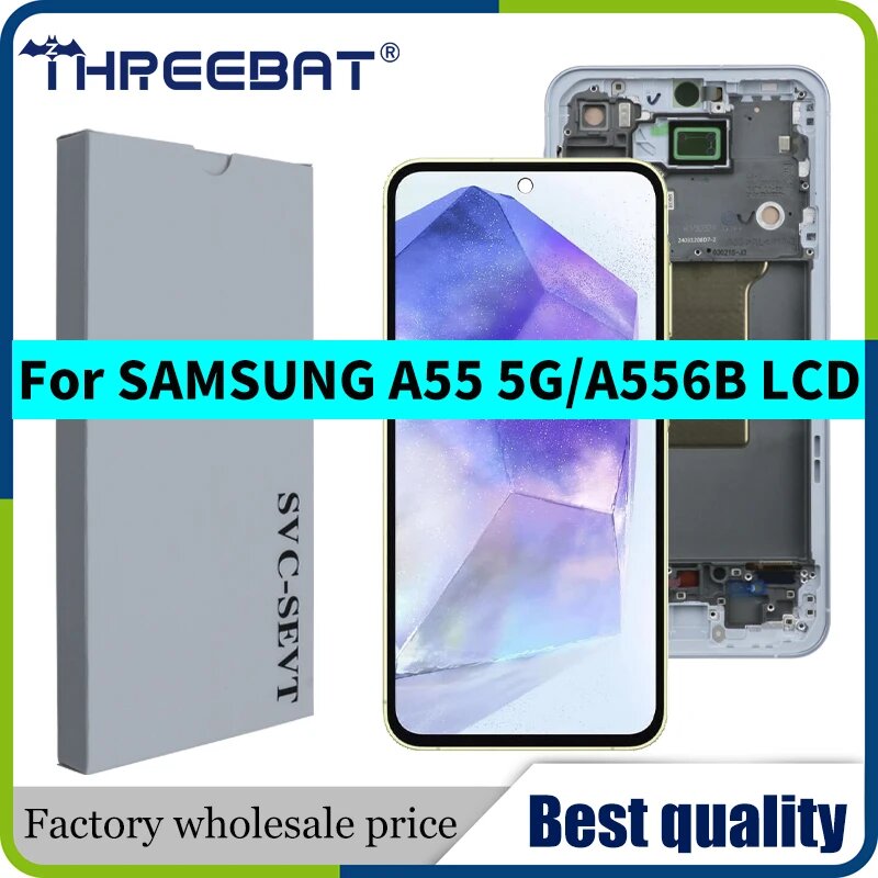 6,6-дюймовый Super AMOLED 120 Гц для Samsung A55 5G ЖК-дисплей A556U A556B LightBlue With Frame