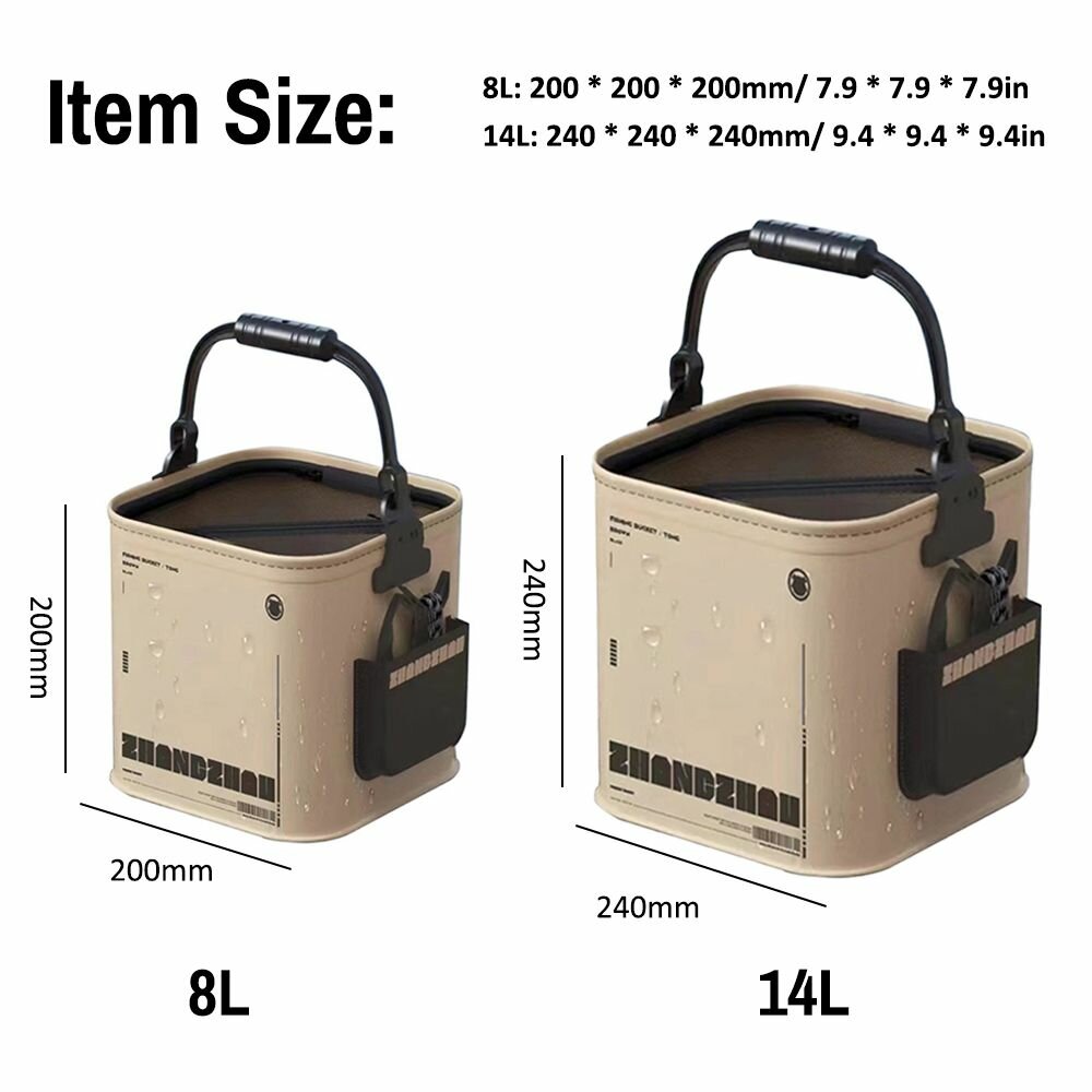 Складное рыболовное ведро объемом 8 л, переносной контейнер для воды из ЭВА с ручкой, сетчатой крышкой, веревкой для кемпинга на открытом воздухе, пешего туризма, мытья автомобиля