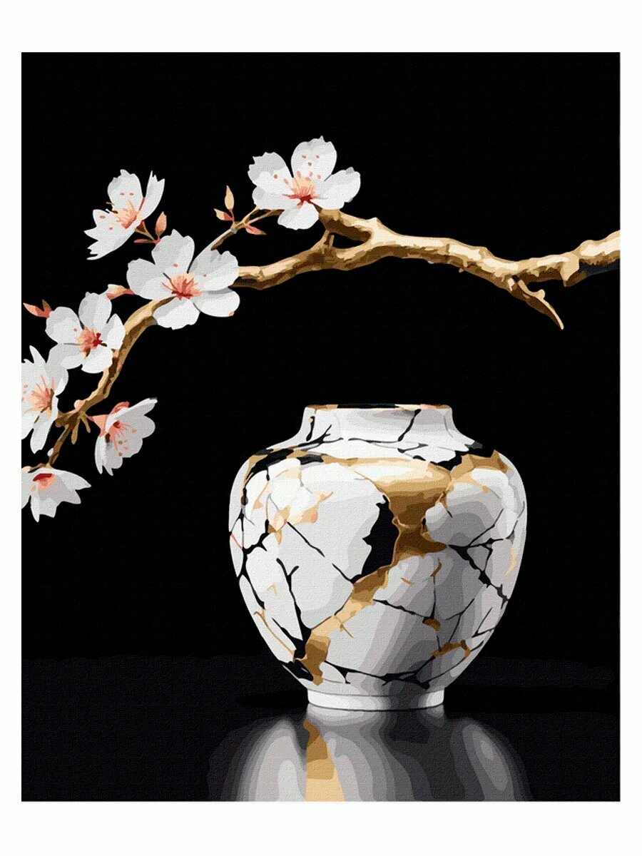 Картина по номерам 40x50, золотая поталь, "Сакура цветет". Kubanstar