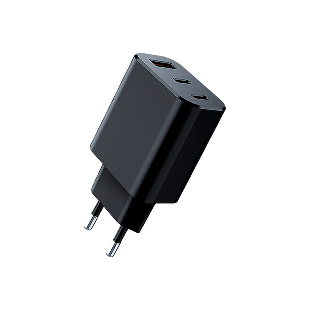 Сетевое зарядное устройство QUMO Energy GaN PD, 30W Charger 0073, три порта: 2х Type-C PD, + USB-A QC3.0, цвет черный 43015