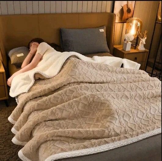 Плед 200*230 Евро, Плед Овечка плюшевый теплый двусторонний, Покрывало на кровать, бежевый