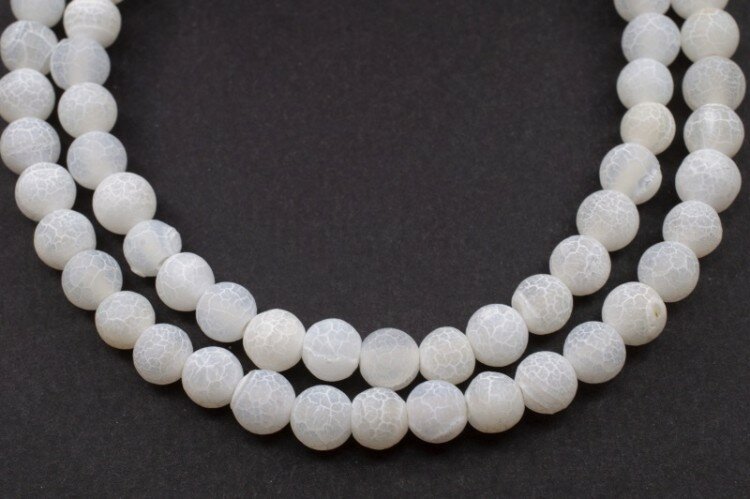 Бусина круглая Агат природный, диаметр 6мм, отверстие 1мм, белая, матовая, 541-167, 1нить (около 64шт, около 36см)