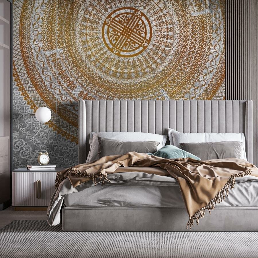 Фотообои Орнамент шанырак 14-1148-XL-Велюр 270 x 500 см (ВхШ) Бесшовные, флизелиновые, влагостойкие обои