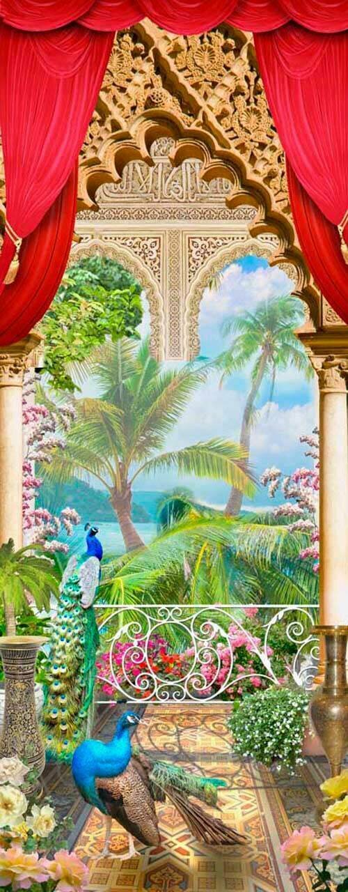 Фотообои Павлины на балконе 5-148-XL 315 х 124 см (ВхШ) Бесшовные, флизелиновые, влагостойкие обои MasterFresok