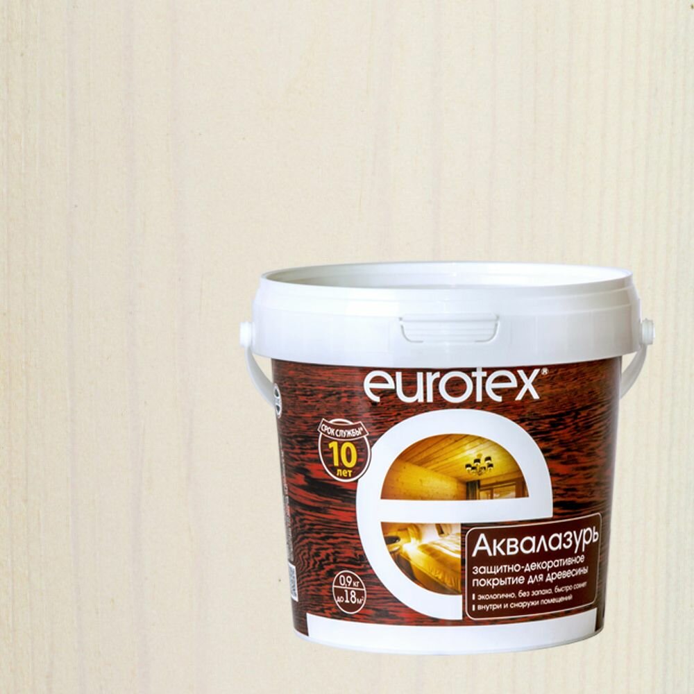 Лак защитно-декоративный для дерева Eurotex Аквалазурь (0,9кг) белый