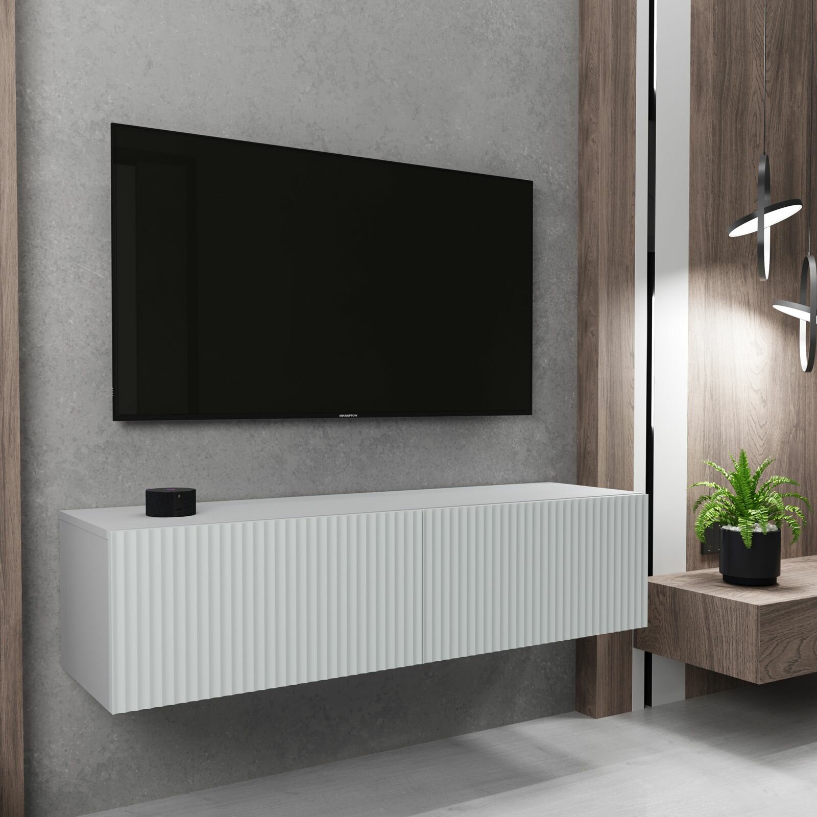 Тумба под телевизор подвесная Волна 5 Аквилон Серый / Селенит