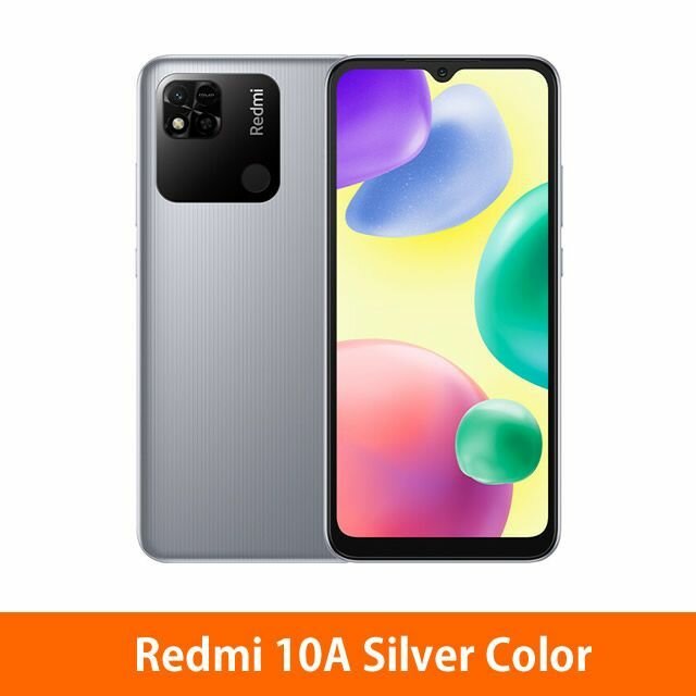 Xiaomi Смартфон Оригинальный Redmi 10A мобильных телефонов 4 гб 64гб глобальной версии 13MP камера 5000mAh смартфон Global 4/64 ГБ, Nano-SIM, серебристый