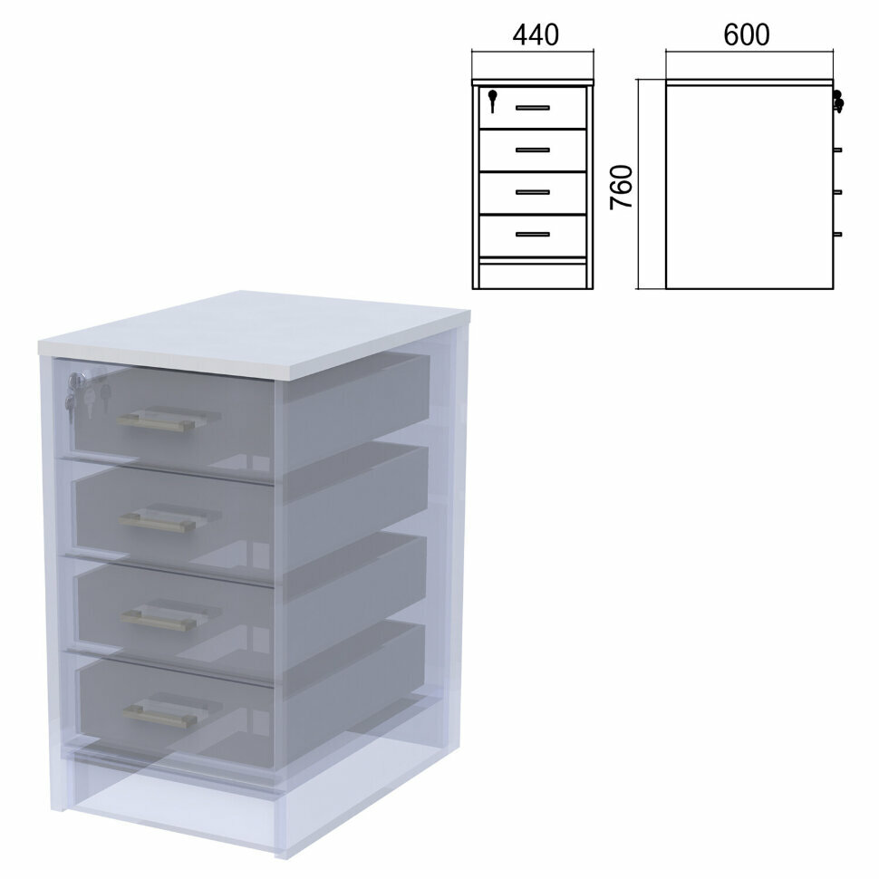 Крышка для тумбы приставной (АТ-07) "Арго", 440х600х22 мм, серый, 641427