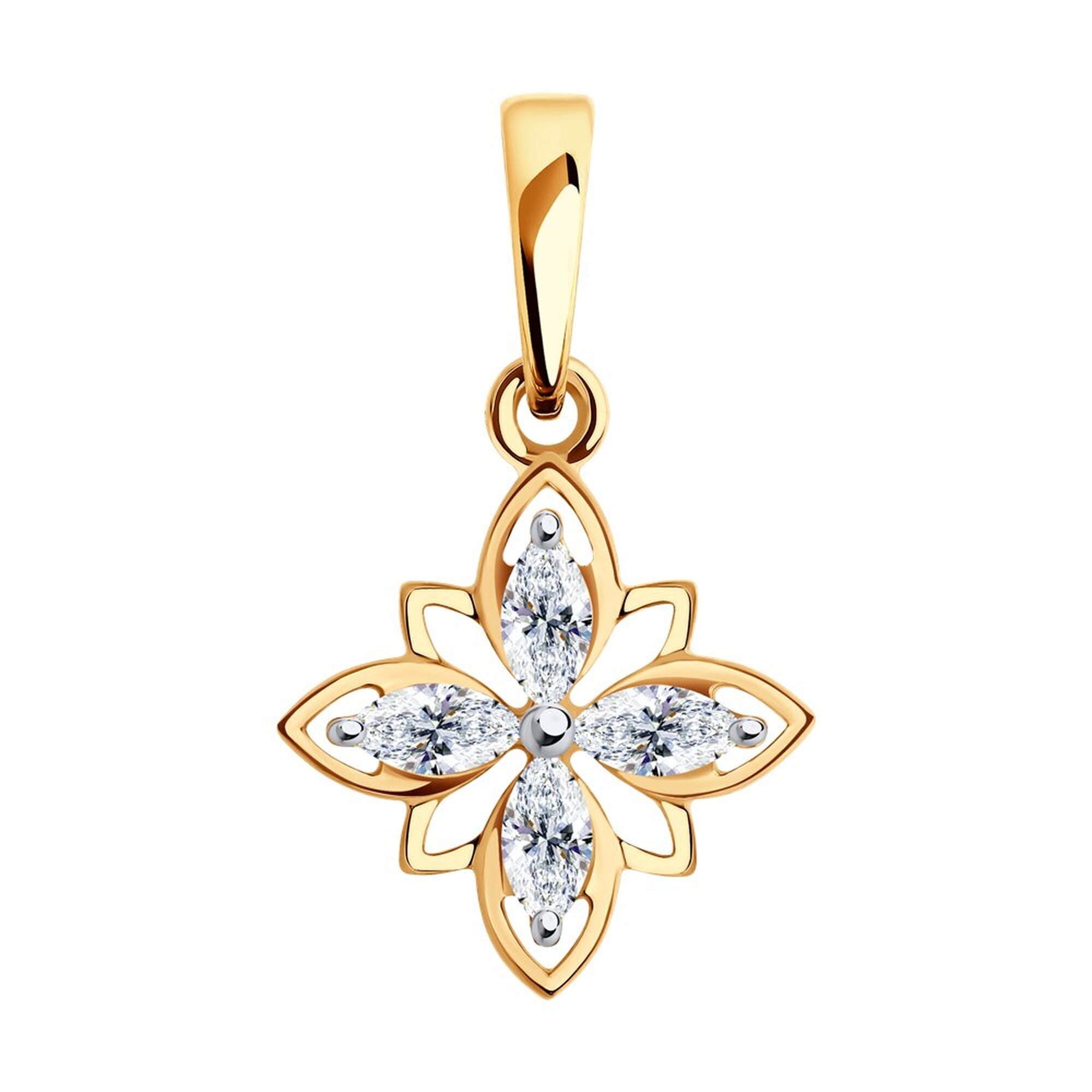 Подвеска, красное золото, 585 проба, фианит