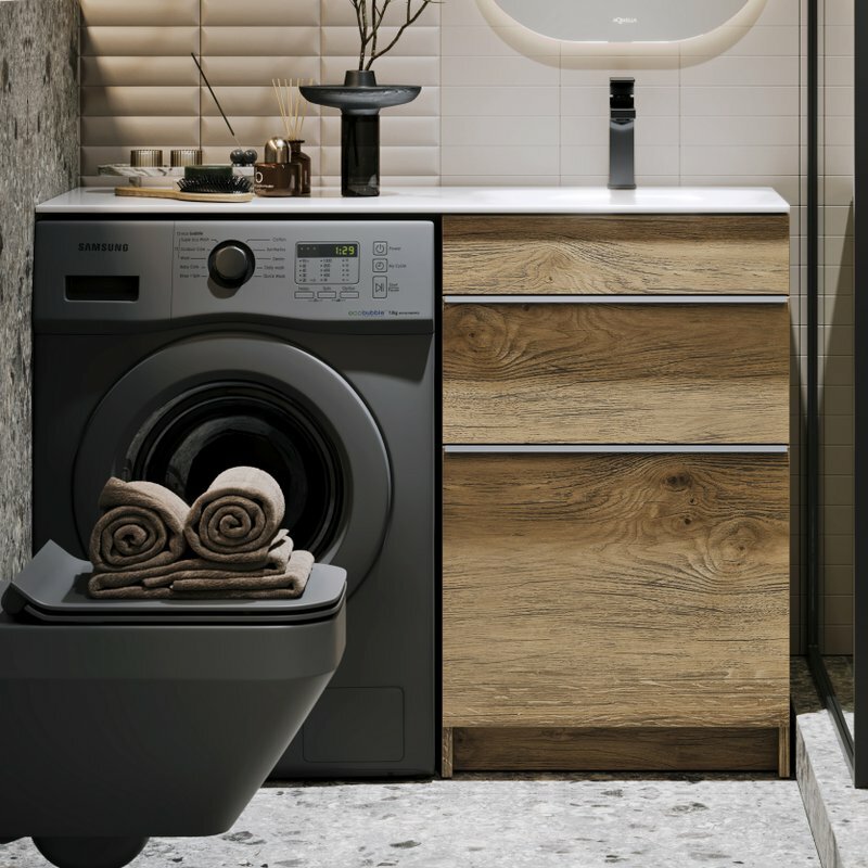 Тумба с раковиной Aqwella Terra 53 R напольная, под стиральную машину, дуб балтийский