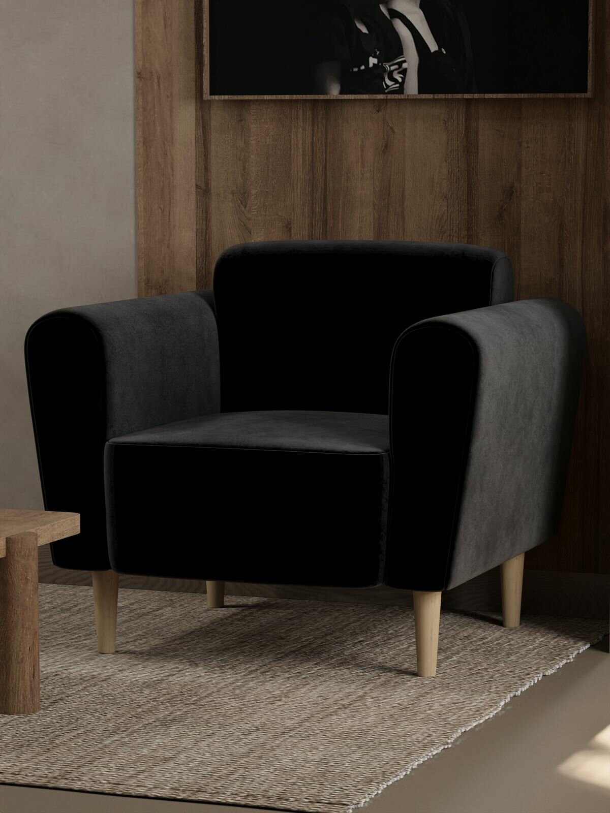 Кресло интерьерное Фьёрд, в гостиную, велюр черный, Style4Life