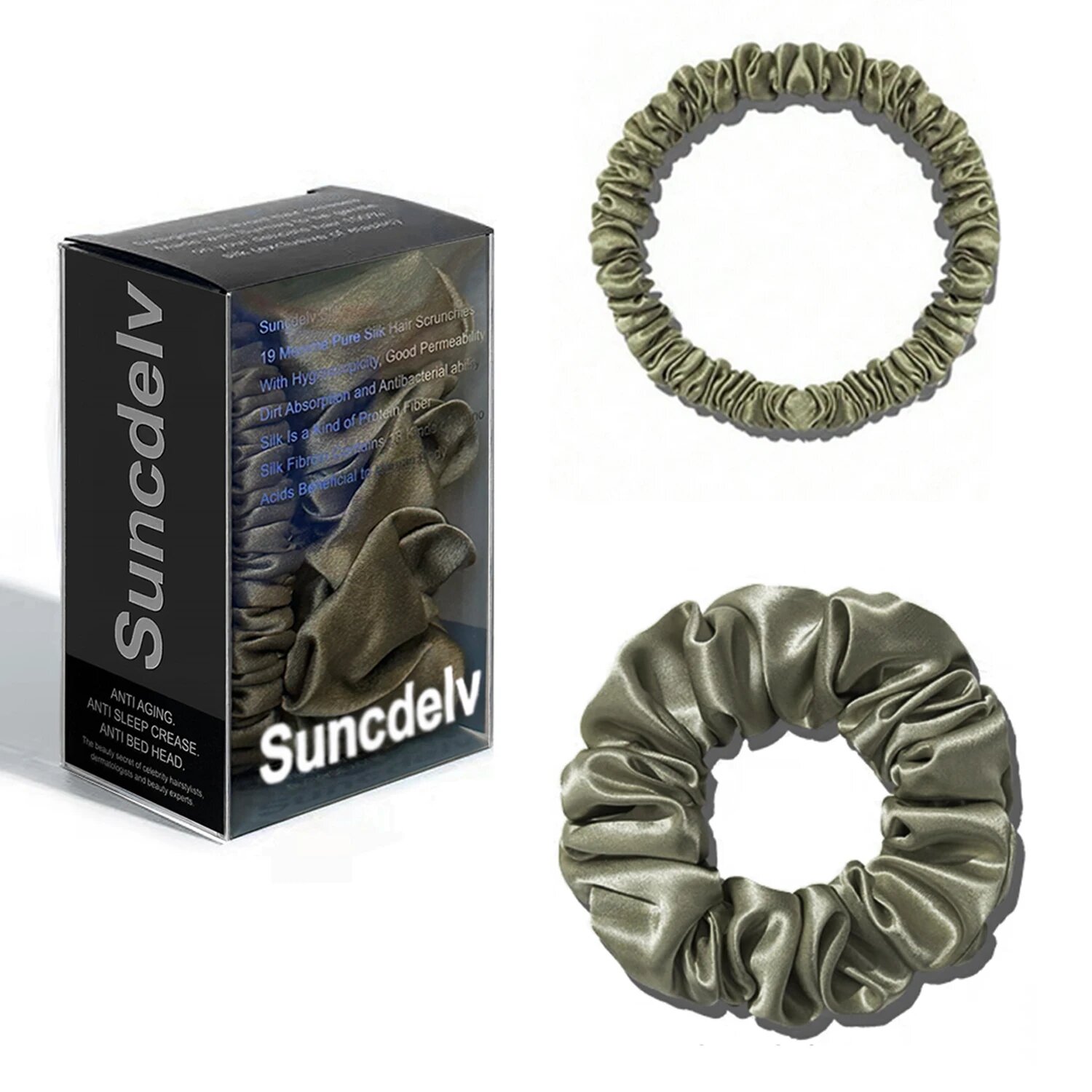 Резинки для волос из 100% чистого шелка шелковицы, шелковые резинки для волос, резинки для волос, узкие держатели для хвоста, аксессуары для ухода за волосами, коробка из 2 шт.