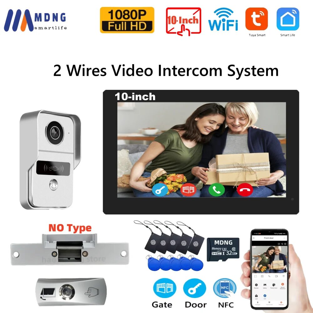 MDNG 10-дюймовый видеодомофон 1080P проводной KF02B-10inch-NO-32G