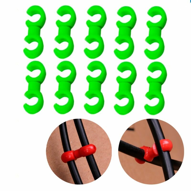 S-образный фиксатор для рубашек тросов велосипеда, зеленый цвет, 10 шт